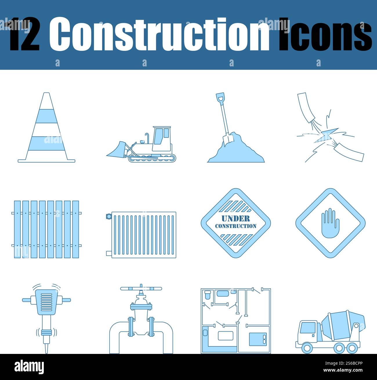 Construction Icon Set. Thin Line With Blue Fill Design. Vector ...