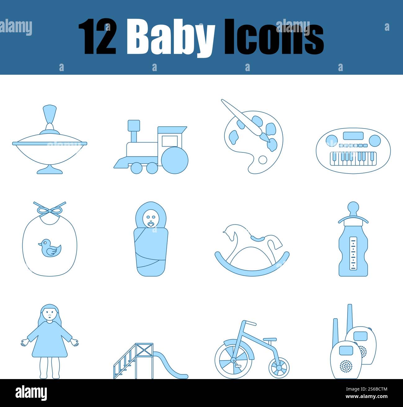 Baby Icon Set. Thin Line With Blue Fill Design. Vector Illustration ...
