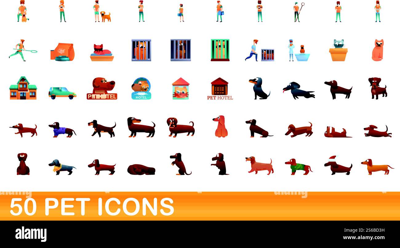 50 pet icons set. Cartoon illustration of 50 pet icons vector set ...