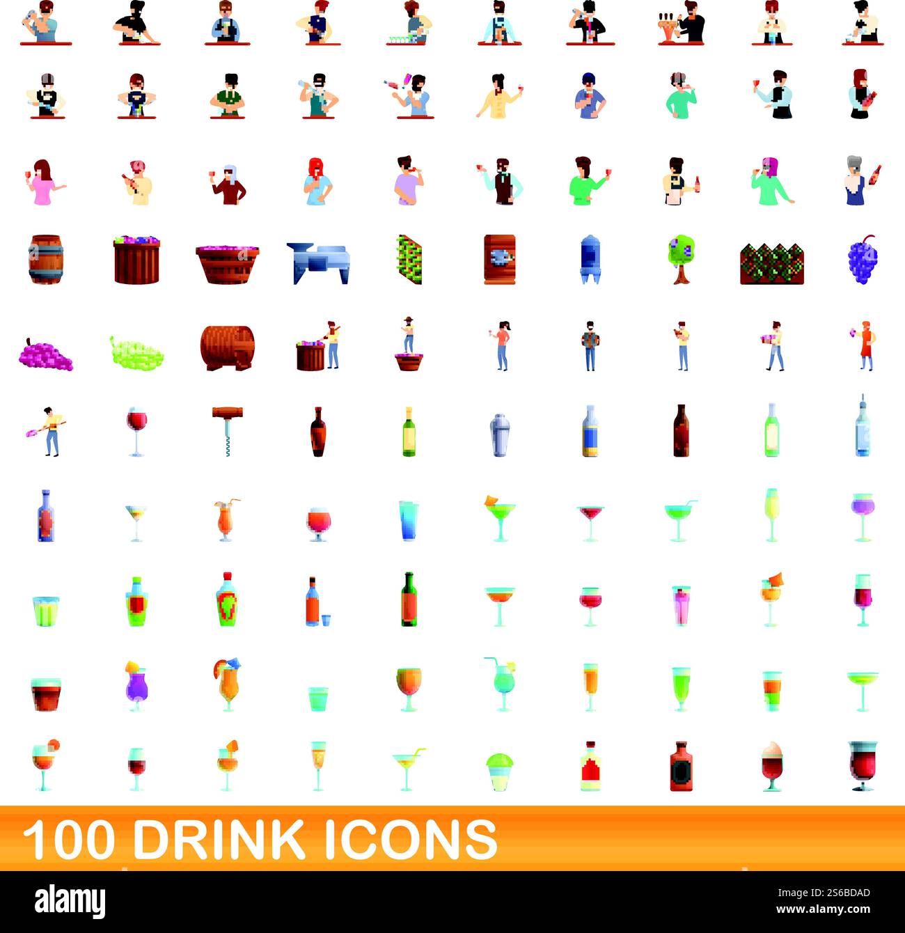 100 drink icons set. Cartoon illustration of 100 drink icons vector set ...