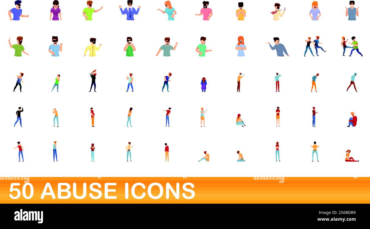 50 abuse icons set. Cartoon illustration of 50 abuse icons vector set ...