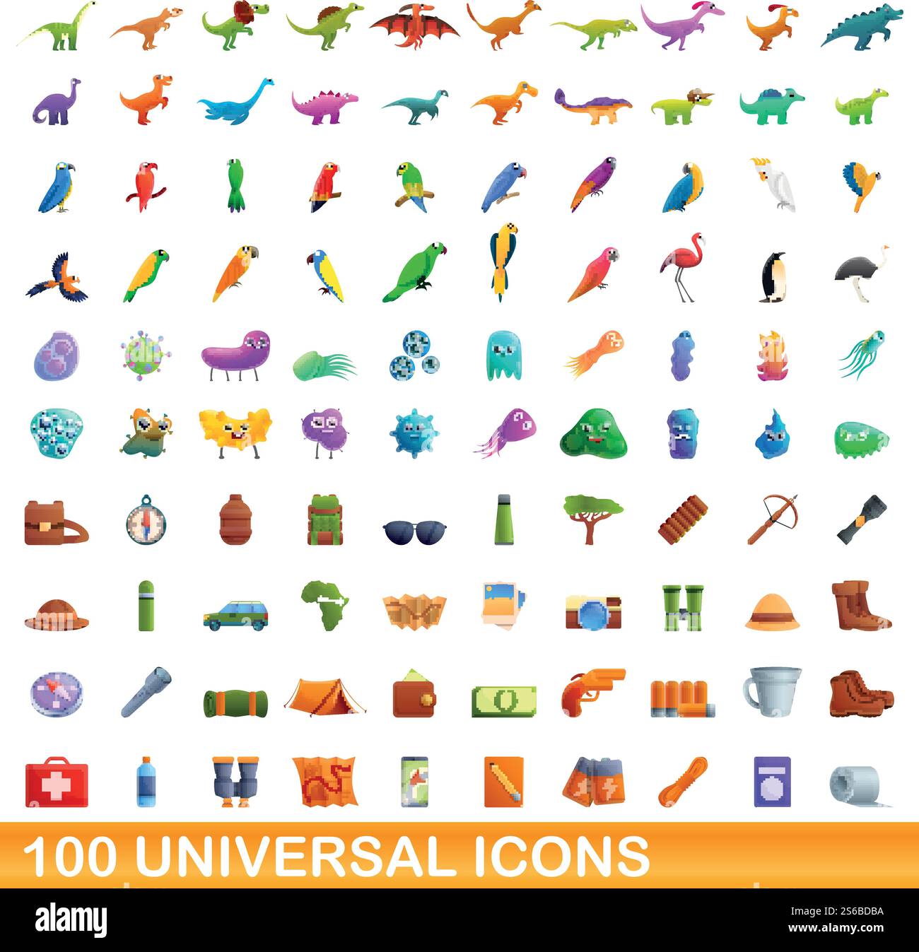 100 universal icons set. Cartoon illustration of 100 universal icons ...