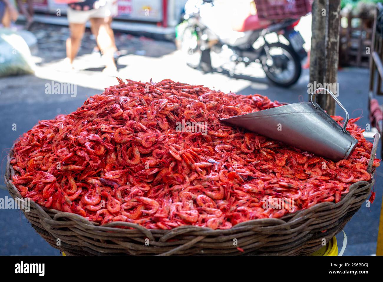 Dried shrimp for sale at a stand. Crustacean rich in protein, omega 3 ...