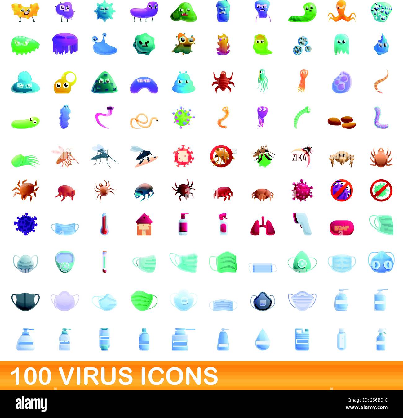 100 virus icons set. Cartoon illustration of 100 virus icons vector set ...