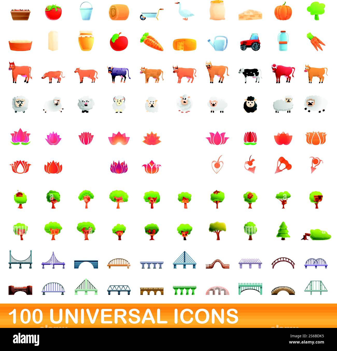 100 universal icons set. Cartoon illustration of 100 universal icons ...