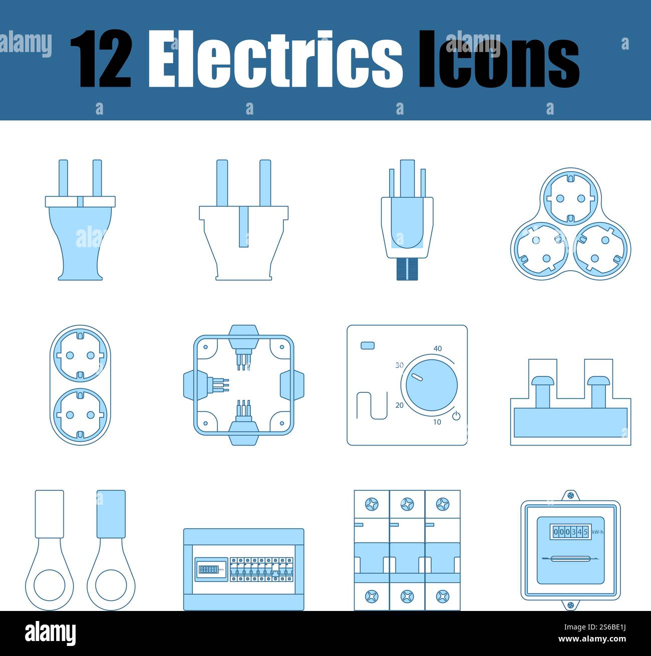 Electrics Icon Set. Thin Line With Blue Fill Design. Vector ...