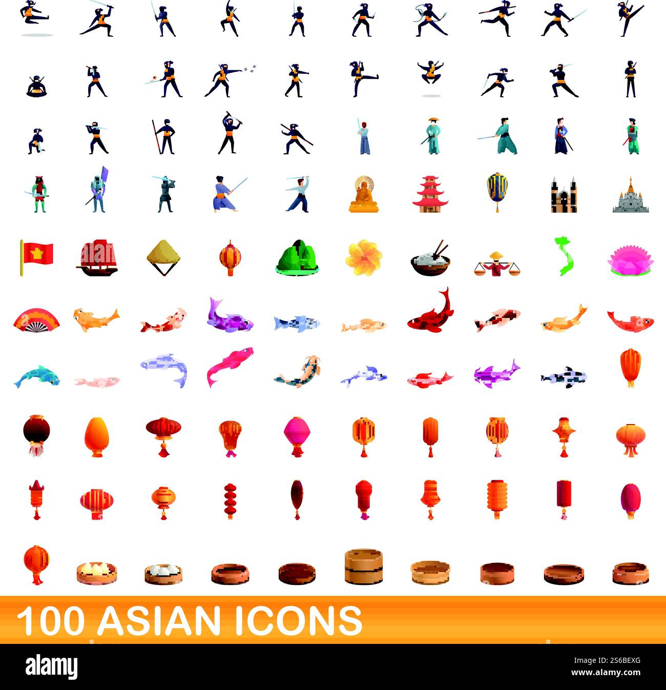 100 asian icons set. Cartoon illustration of 100 asian icons vector set ...