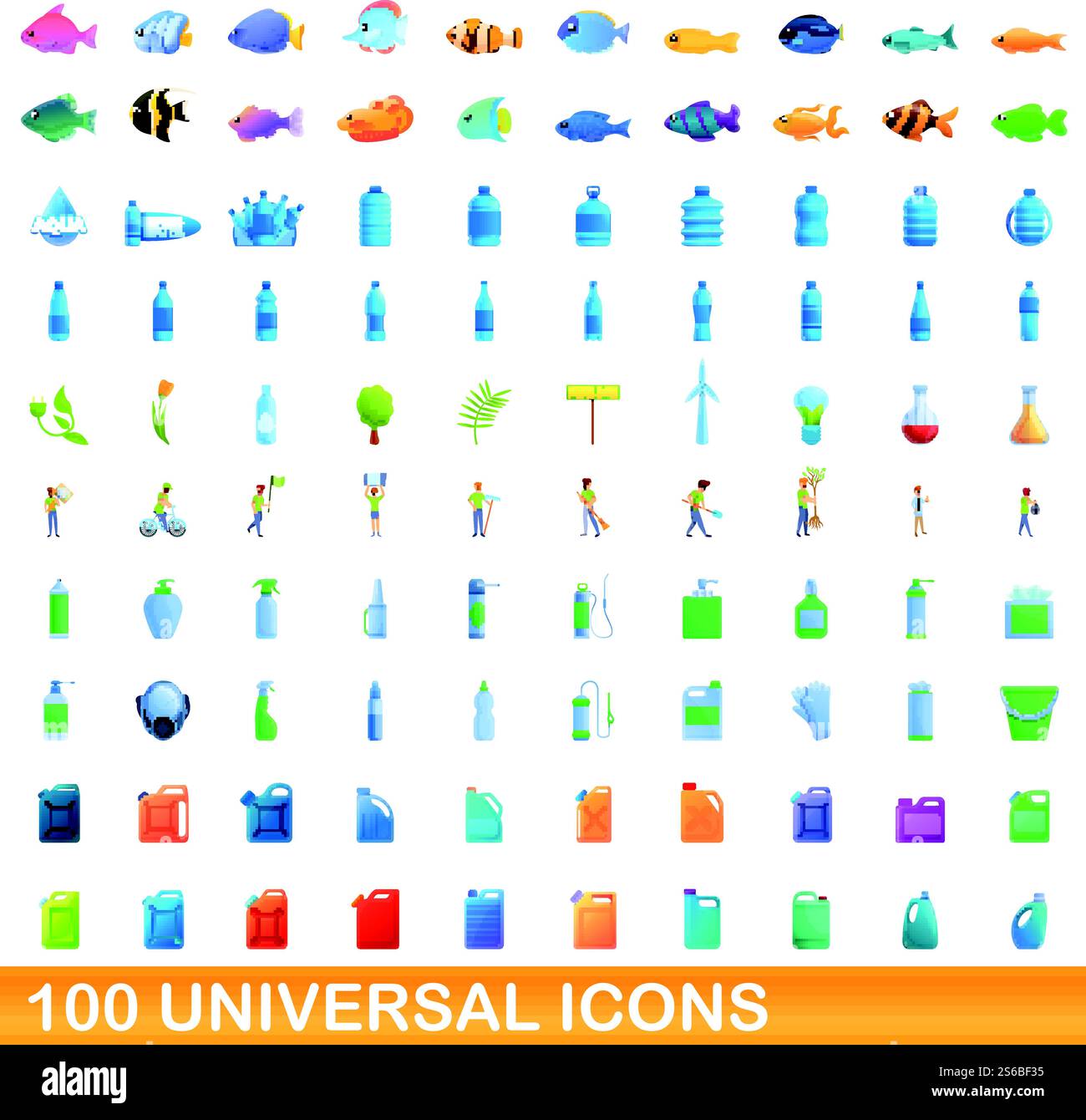 100 universal icons set. Cartoon illustration of 100 universal icons ...