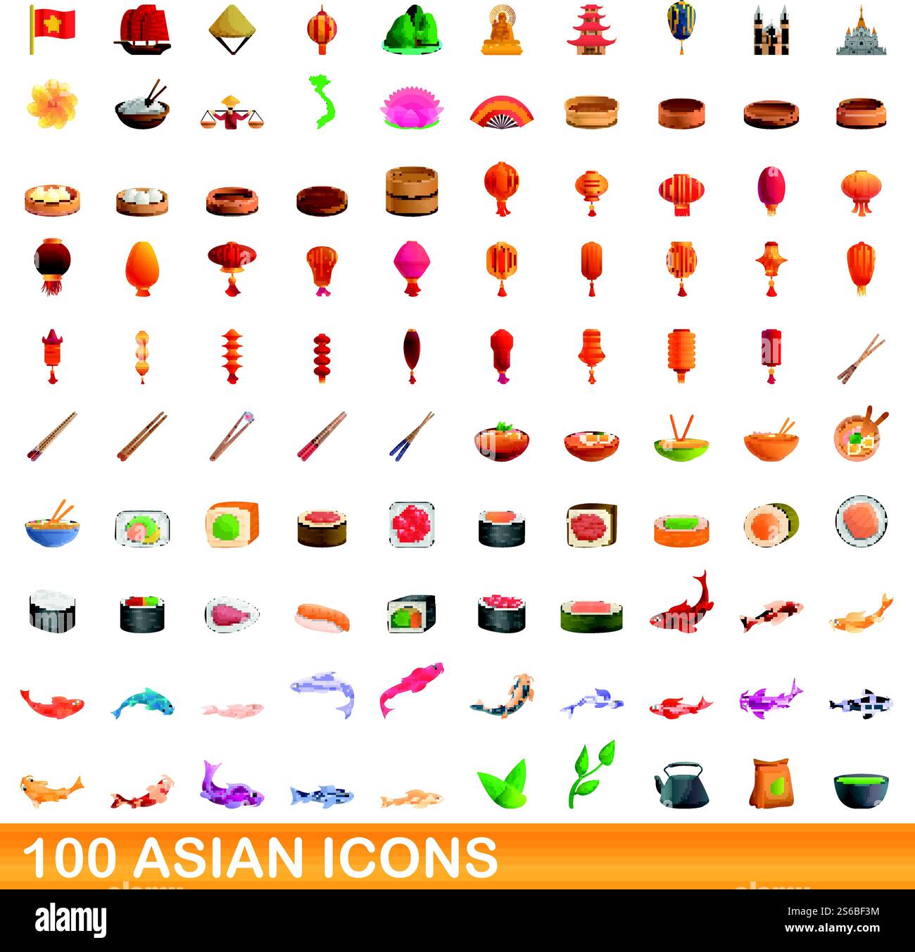 100 asian icons set. Cartoon illustration of 100 asian icons vector set ...