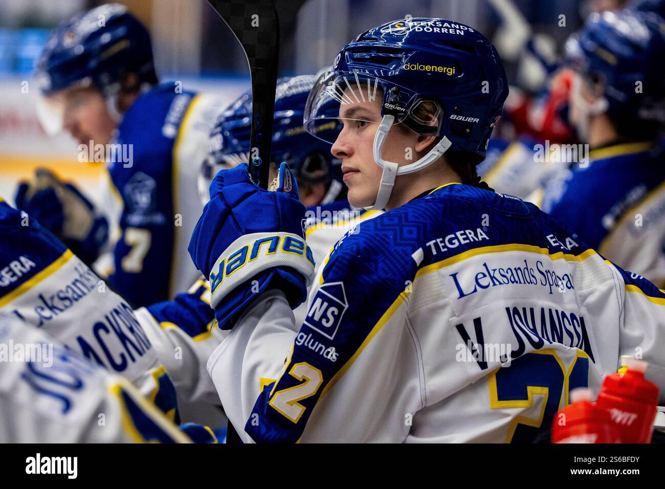 Leksand, Sverige. 16th Jan, 2025. 250116 Leksands Victor Johansson under ishockeymatchen i SHL ...