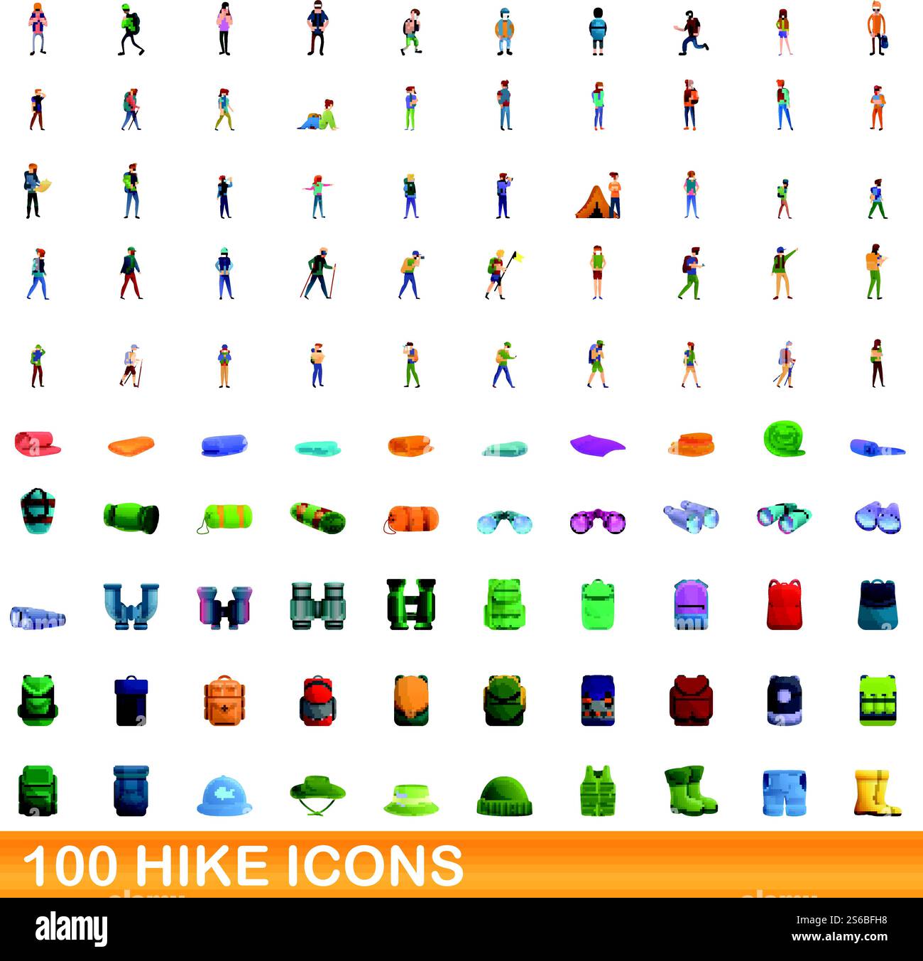 100 hike icons set. Cartoon illustration of 100 hike icons vector set ...