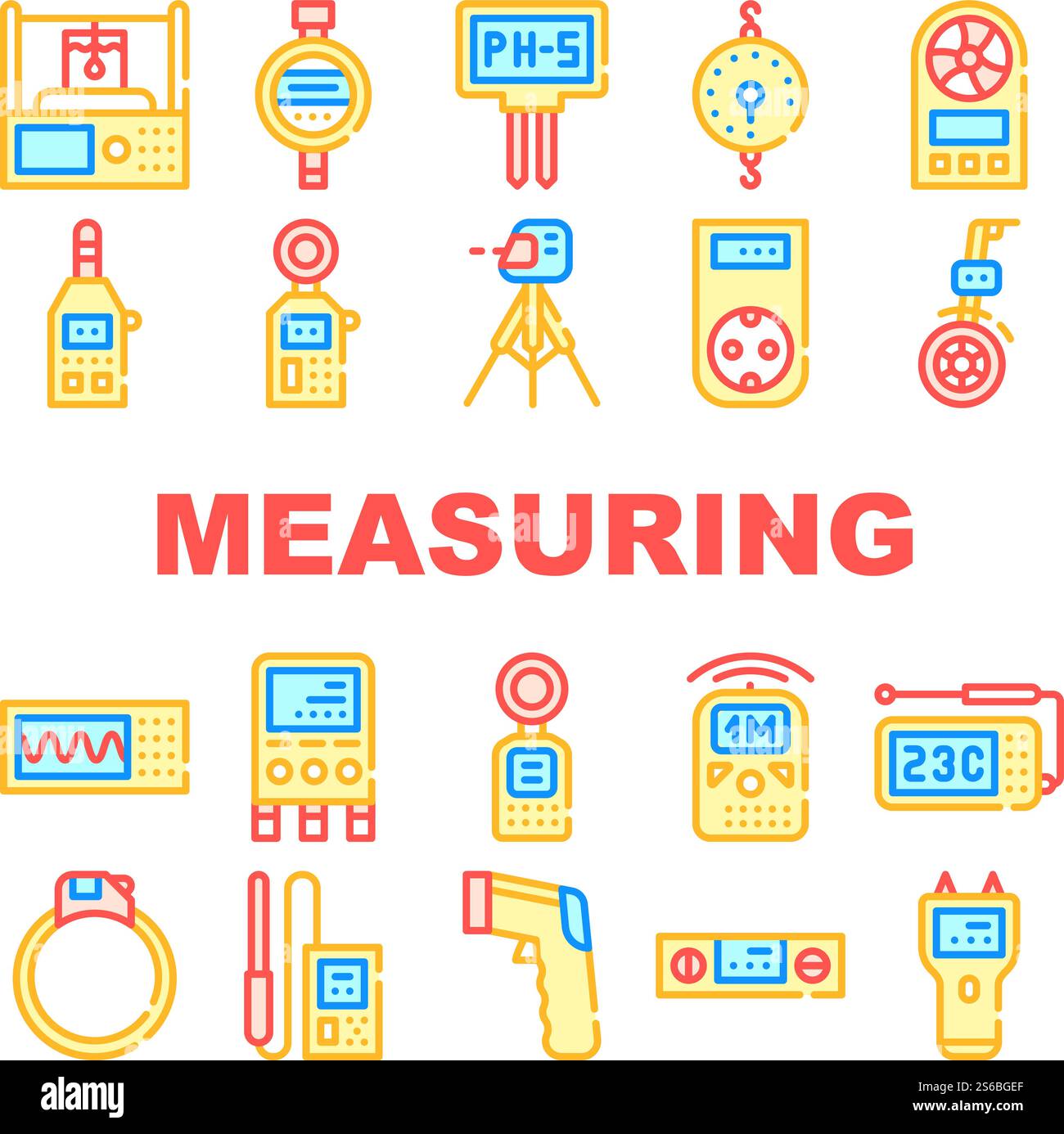 Measuring Equipment Collection Icons Set Vector. Measuring Temperature ...