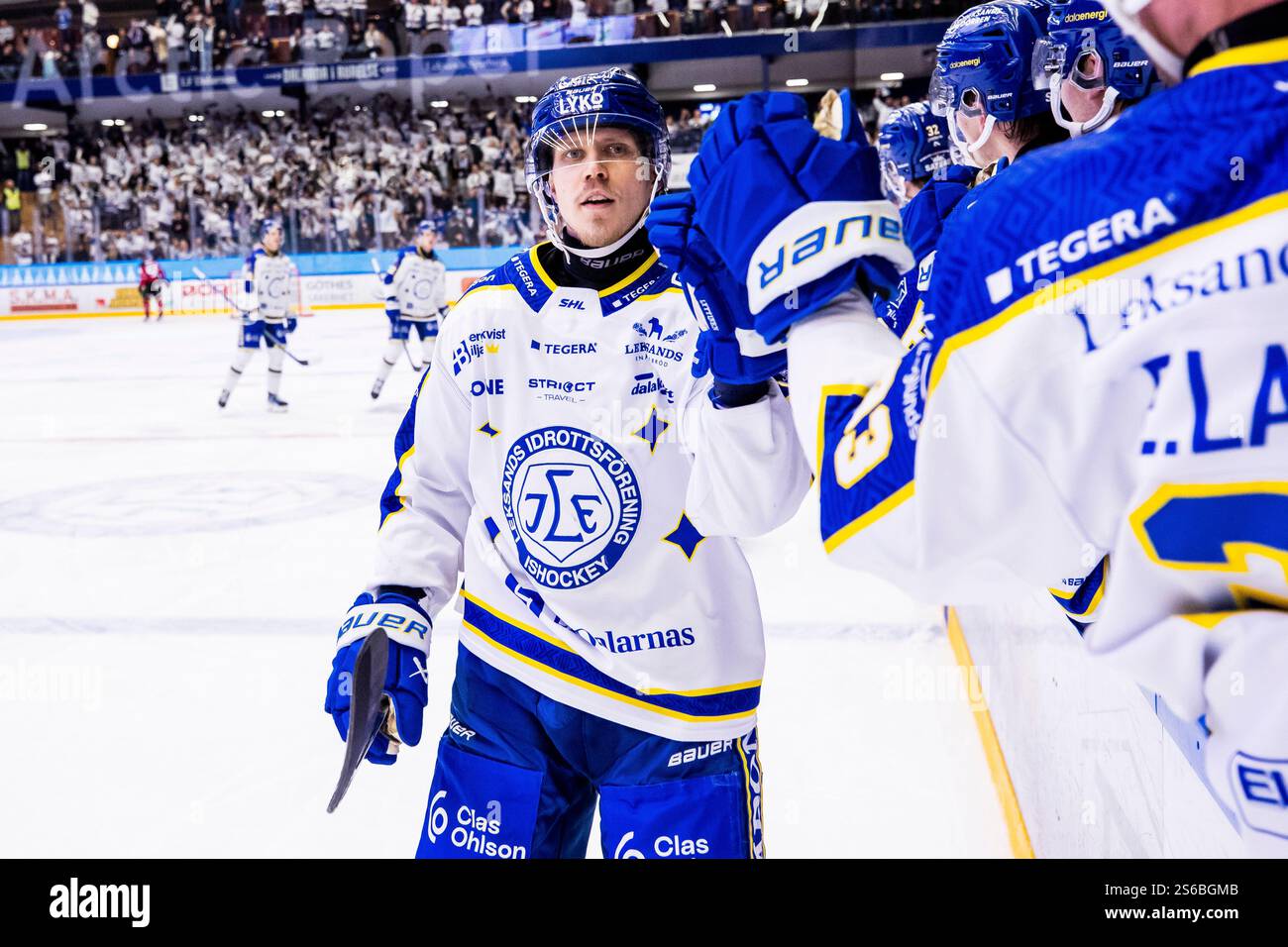 Leksand, Sverige. 16th Jan, 2025. 250116 Leksands Joonas Lyytinen jublar efter 5-1 under ...