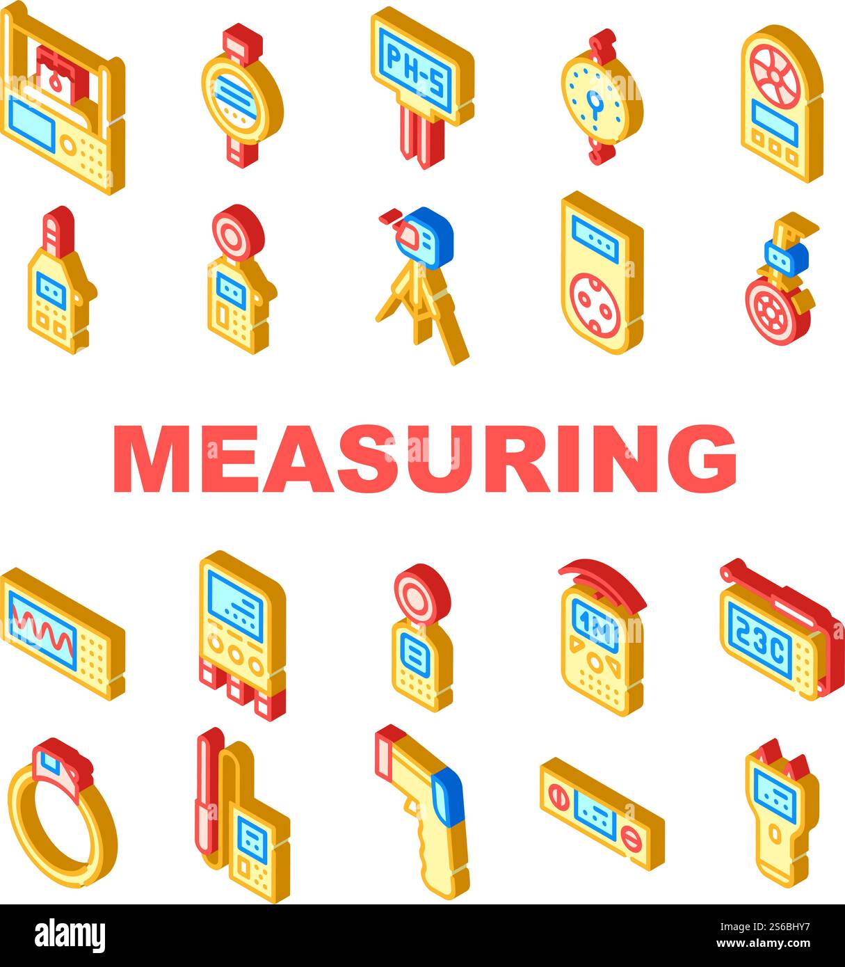 Measuring Equipment Collection Icons Set Vector. Measuring Temperature And Weight, Distance And ...