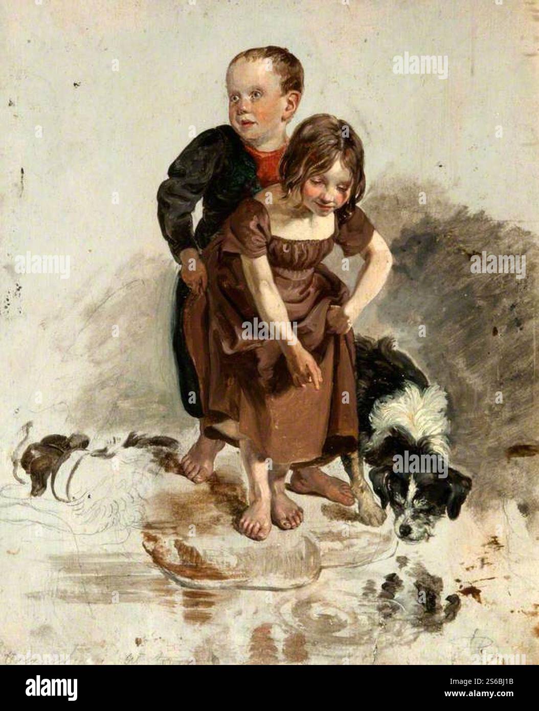 George Harvey (1806-1876) - A Boy and a Girl with a Collie Dog Standing ...