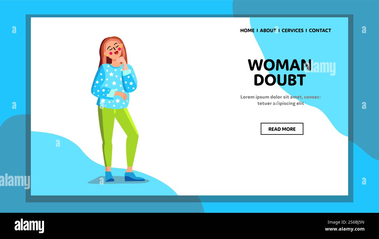 Woman Doubt Thinking Difficult Question Vector. Young Girl Closed Eyes ...