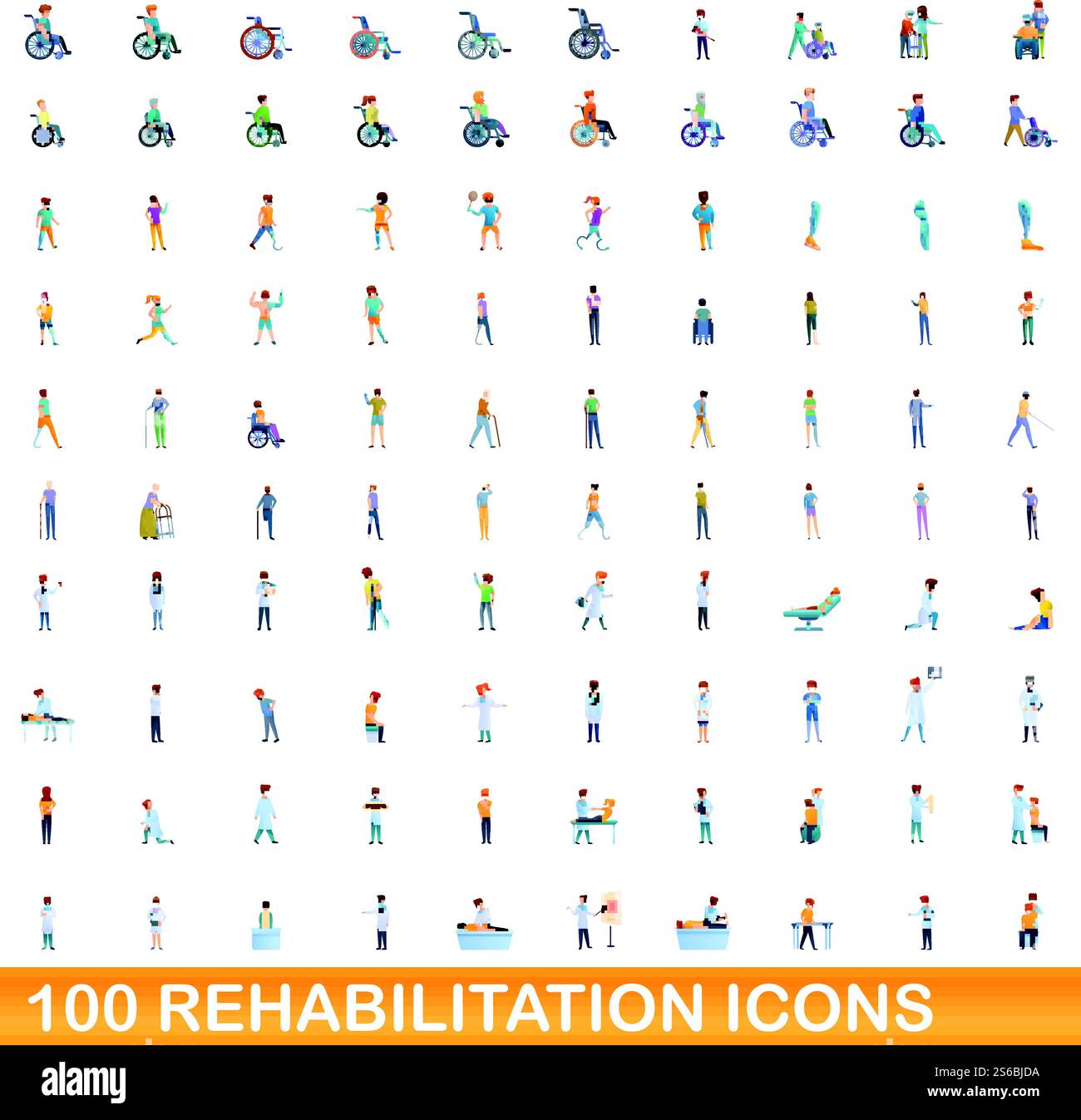 100 rehabilitation icons set. Cartoon illustration of 100 ...