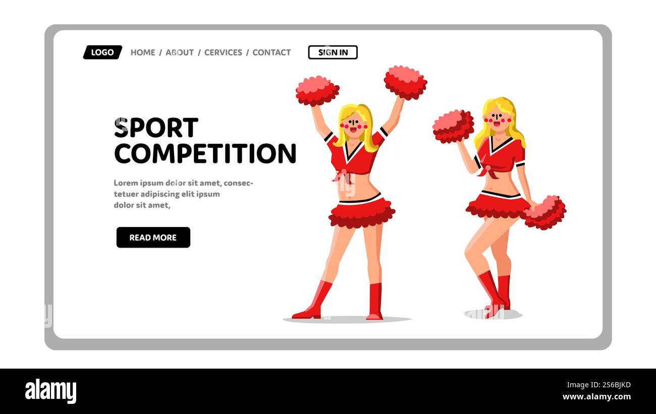 Sport Competition Team Cheering Support Vector. Cheerleader Girls ...