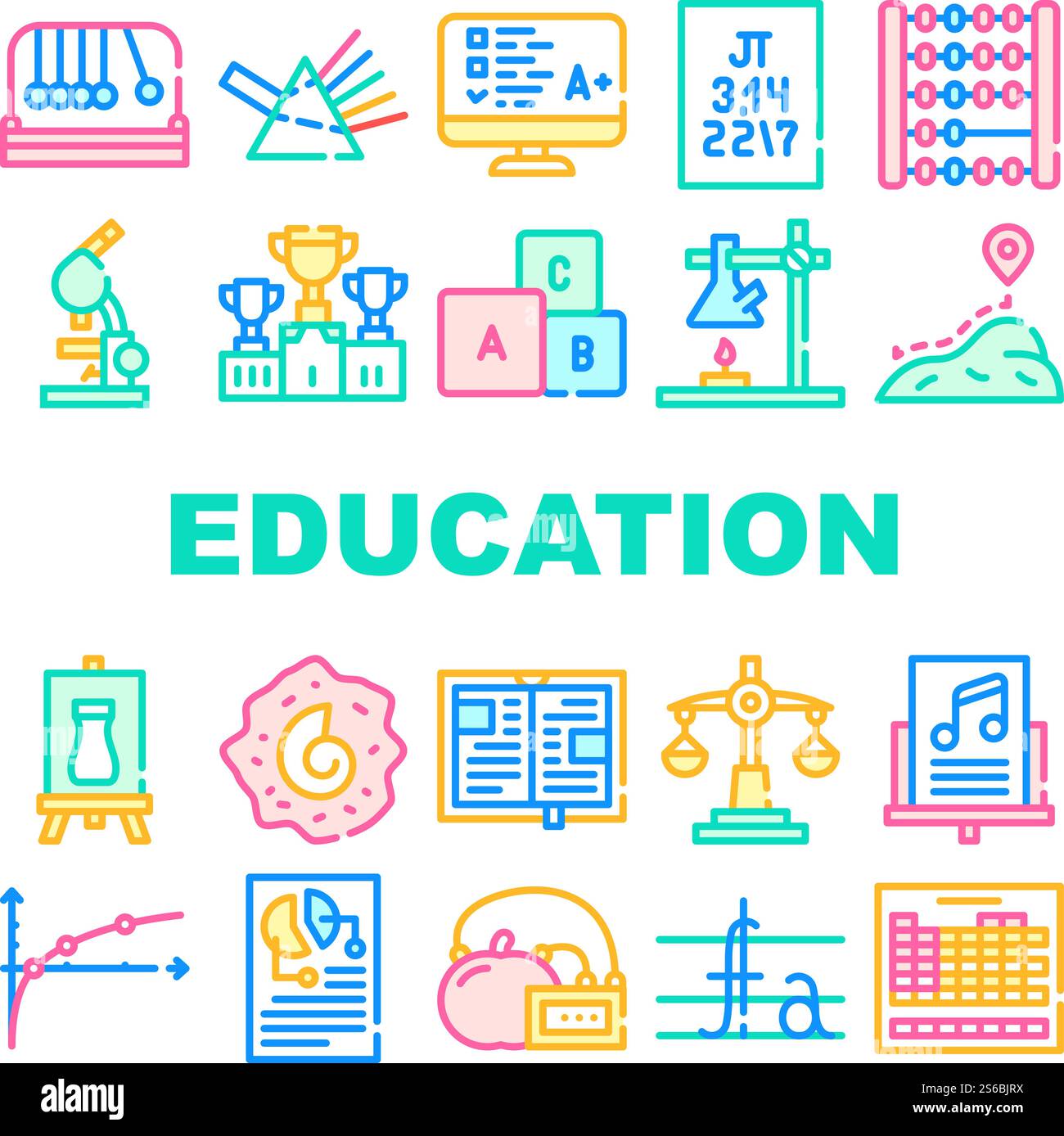 Education Science Collection Icons Set Vector. Chemistry And Physics ...