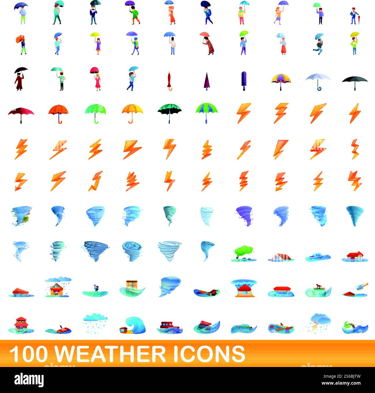 100 weather icons set. Cartoon illustration of 100 weather icons vector ...