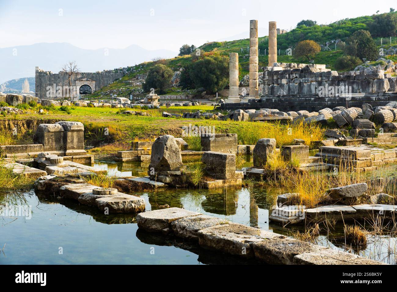 Ruined Temples of Leto, Apollo and Artemis near lake in Letoon, Turkey ...