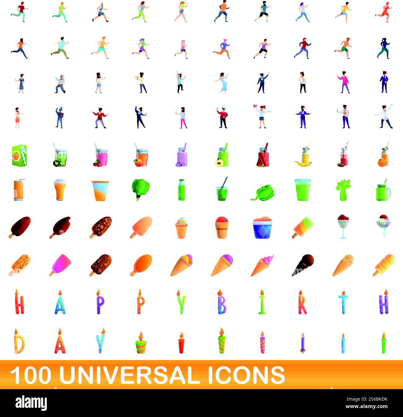 100 universal icons set. Cartoon illustration of 100 universal icons ...