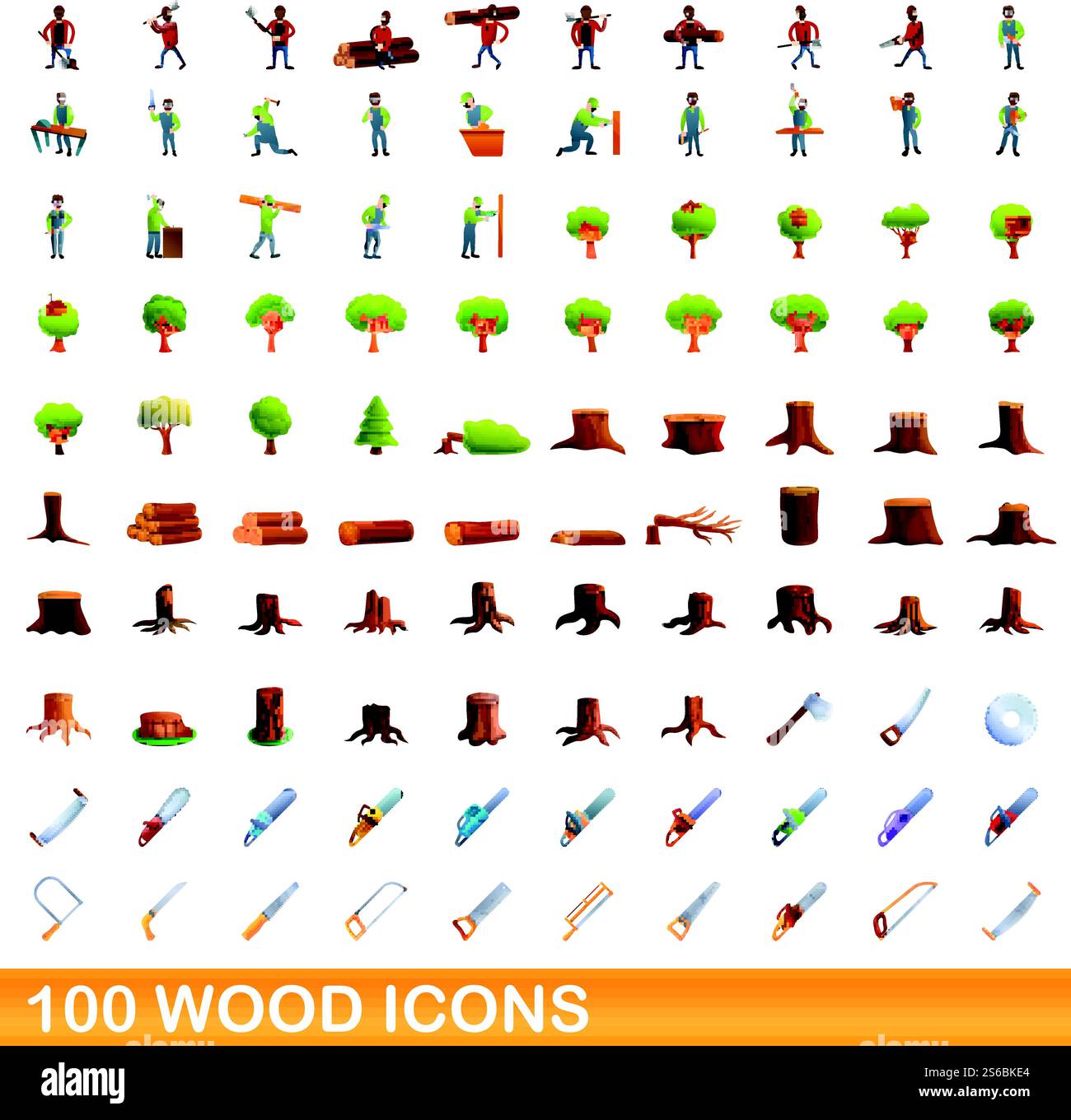 100 wood icons set. Cartoon illustration of 100 wood icons vector set ...