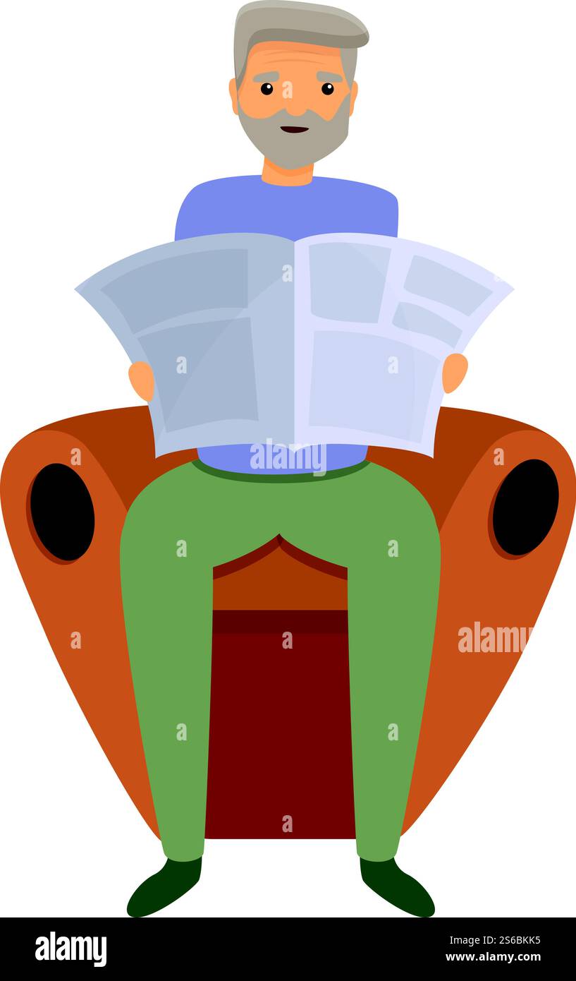 Senior man read newspaper icon. Cartoon of senior man read newspaper ...