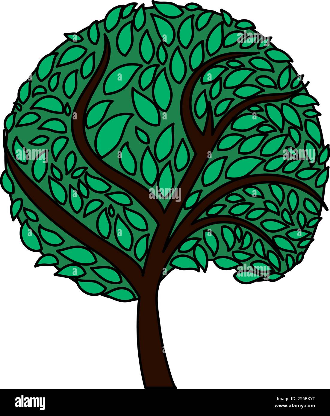 Ecological Tree With Leaves Icon. Outline With Color Fill Design ...