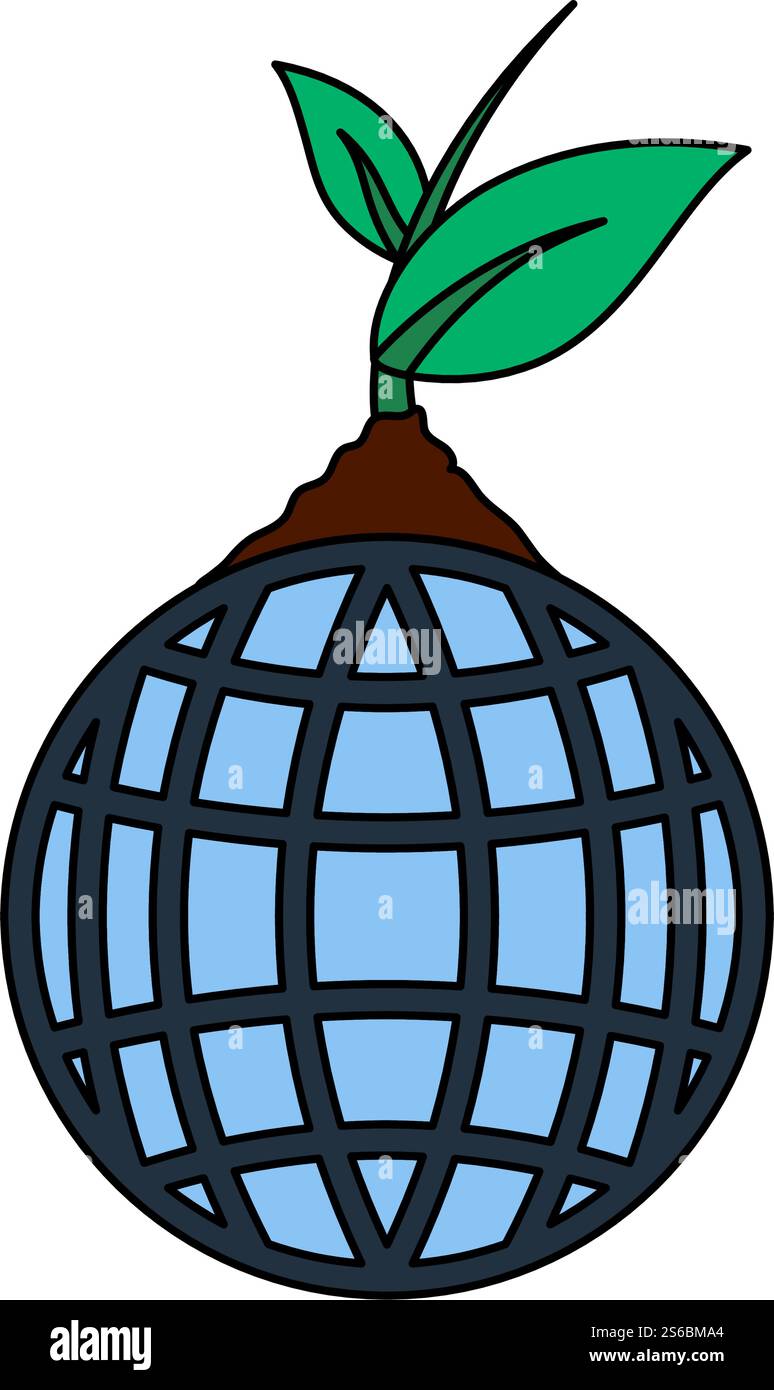 Planet With Sprout Icon. Outline With Color Fill Design. Vector ...