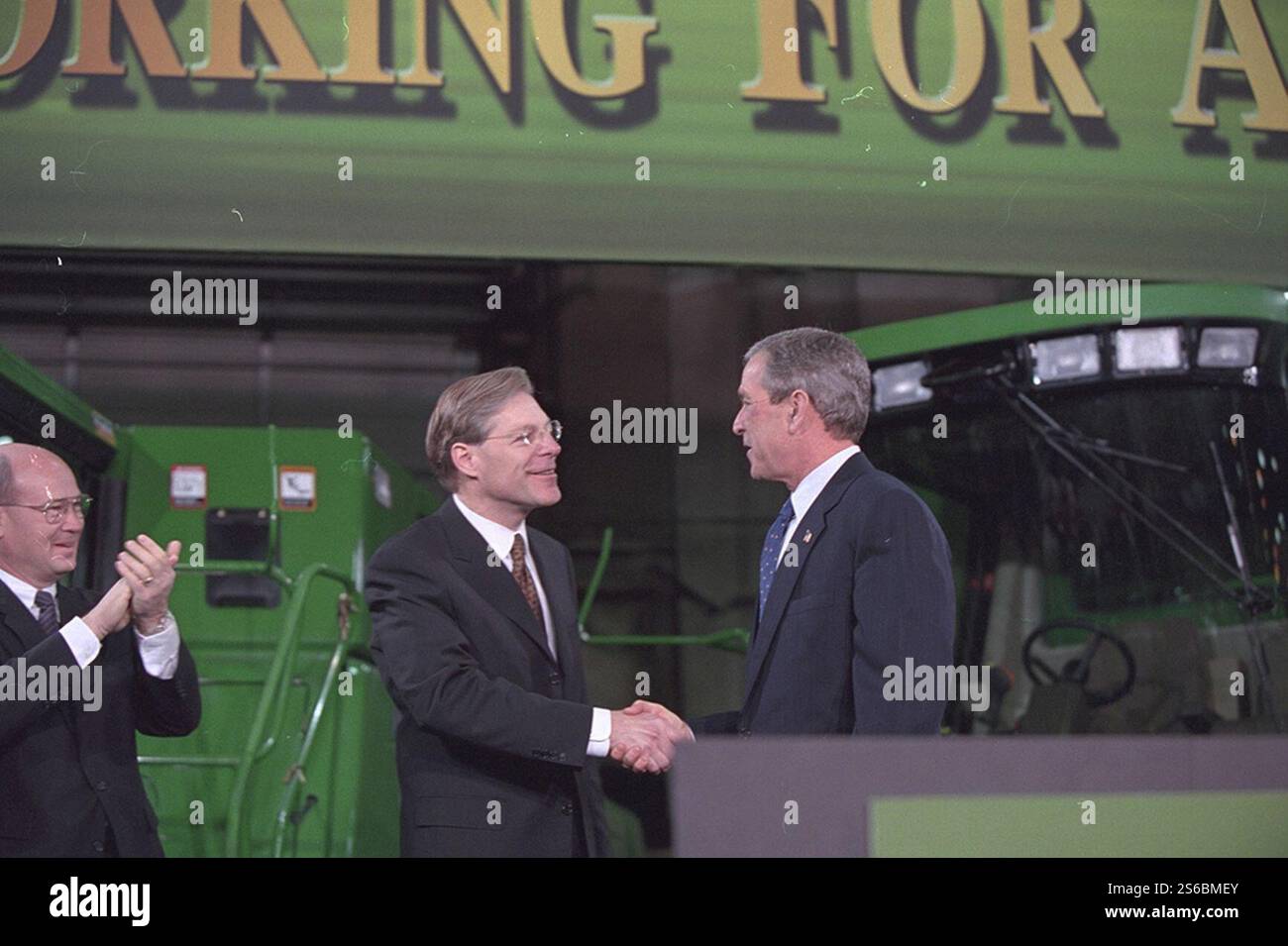 George W. Bush and Bob Lane at John Deere Harvester Works Stock Photo ...