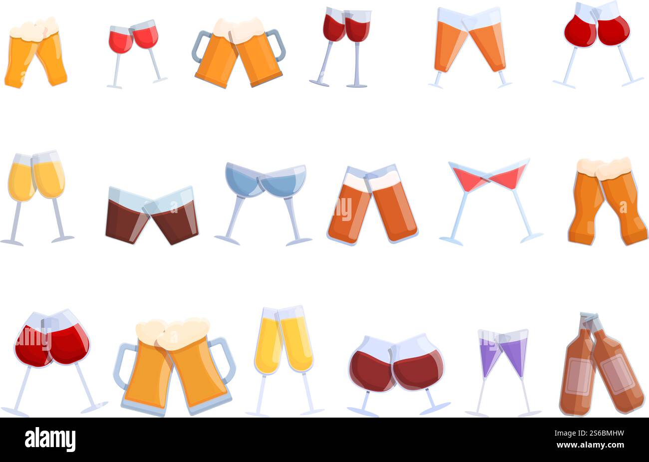 Cheers icons set. Cartoon set of cheers vector icons for web design ...