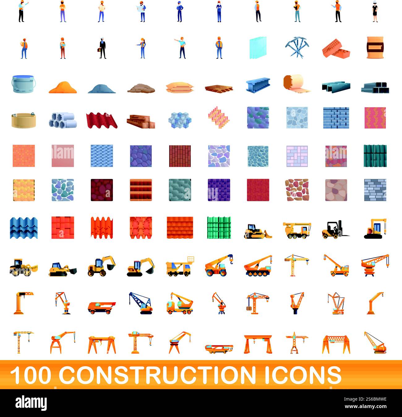 100 construction icons set. Cartoon illustration of 100 construction icons vector set isolated ...