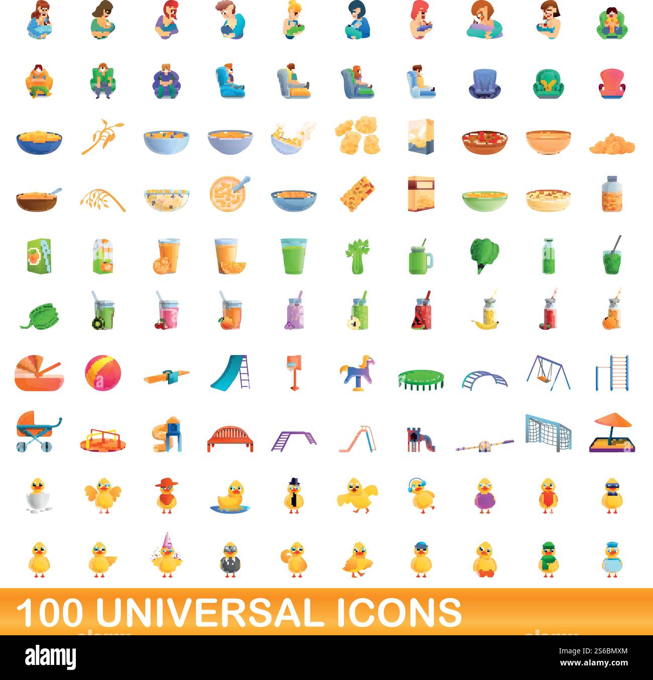 100 universal icons set. Cartoon illustration of 100 universal icons ...