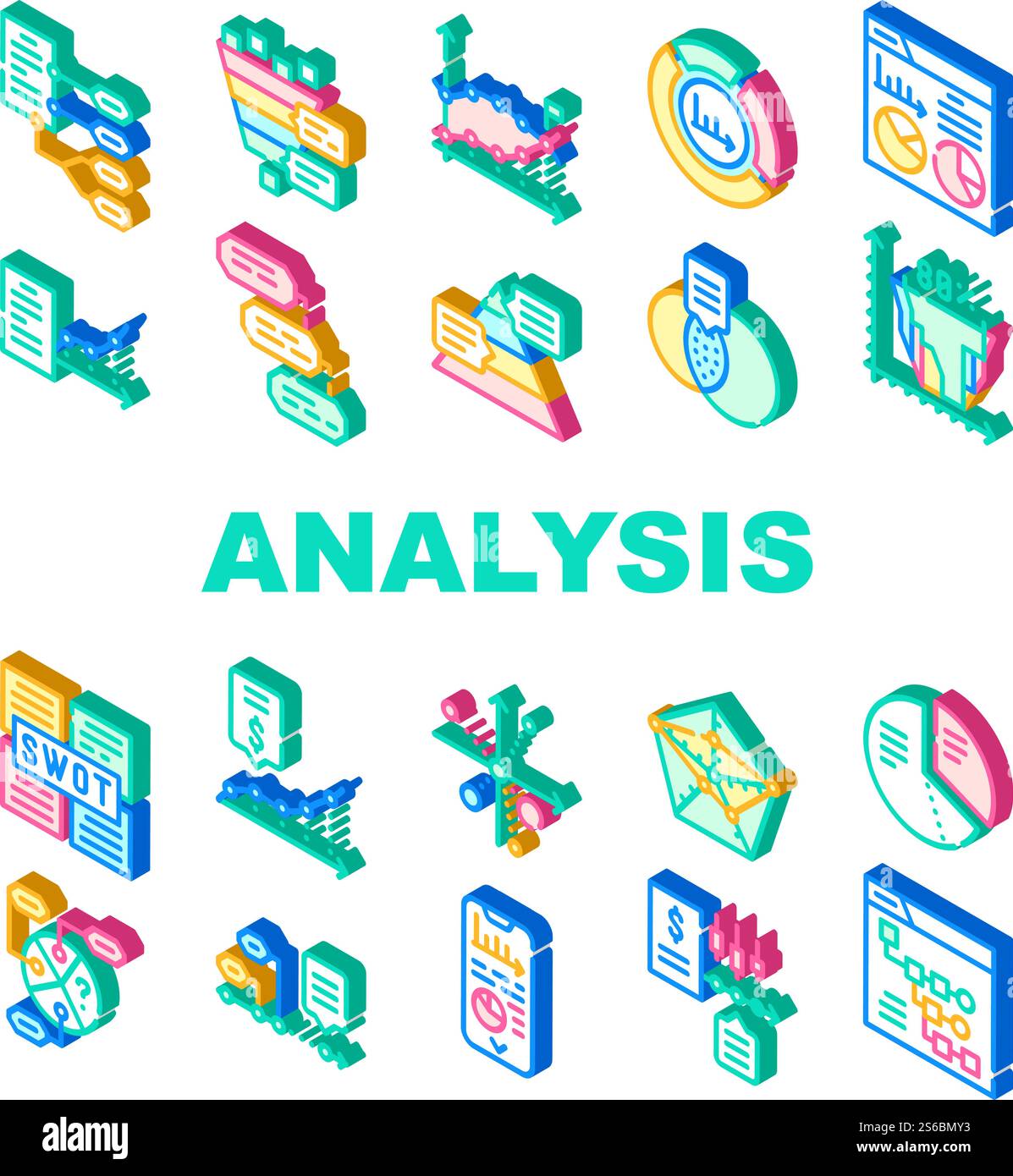Data Analysis Diagram Collection Icons Set Vector. Financial And Swot ...
