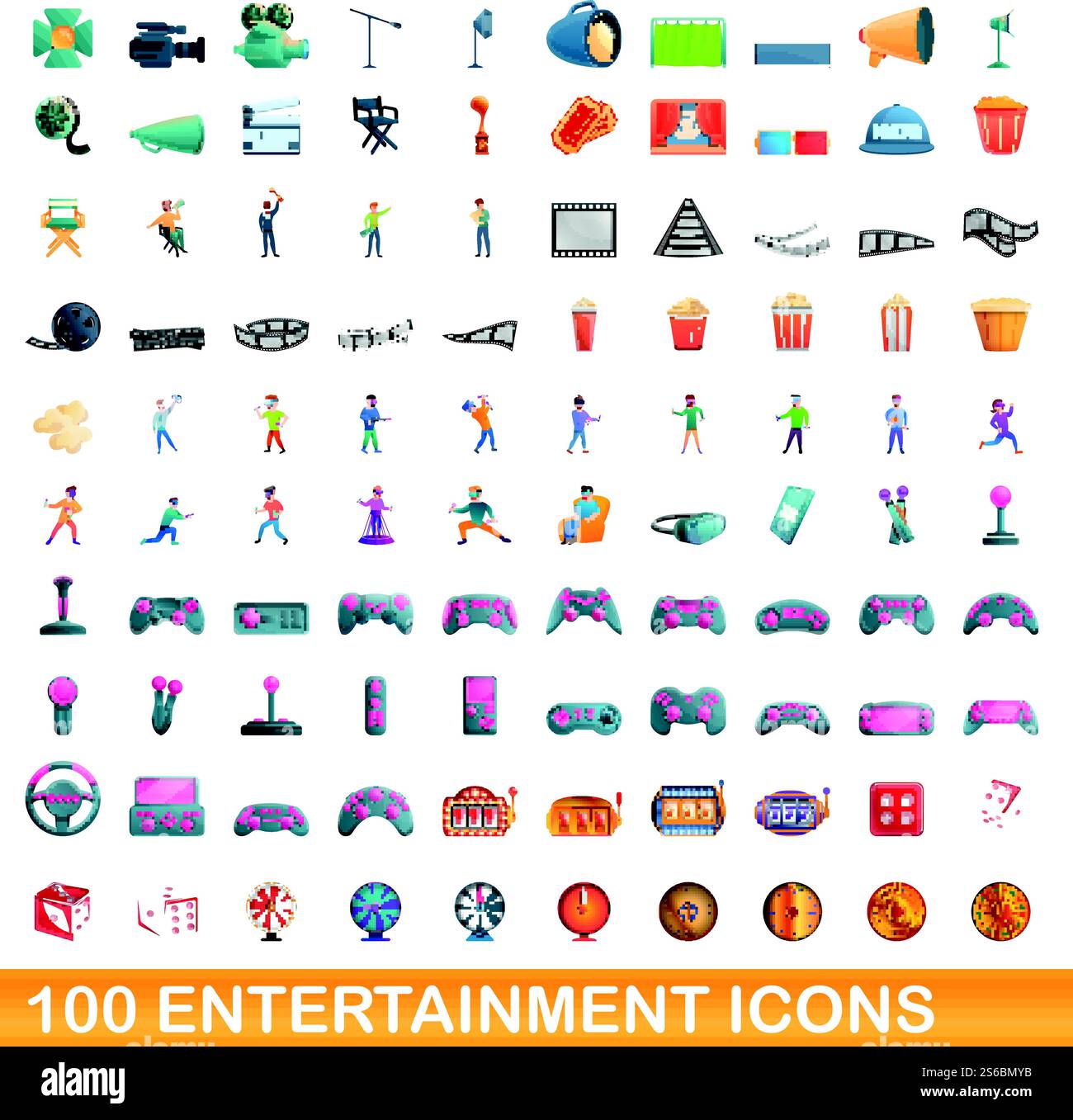 100 entertainment icons set. Cartoon illustration of 100 entertainment ...