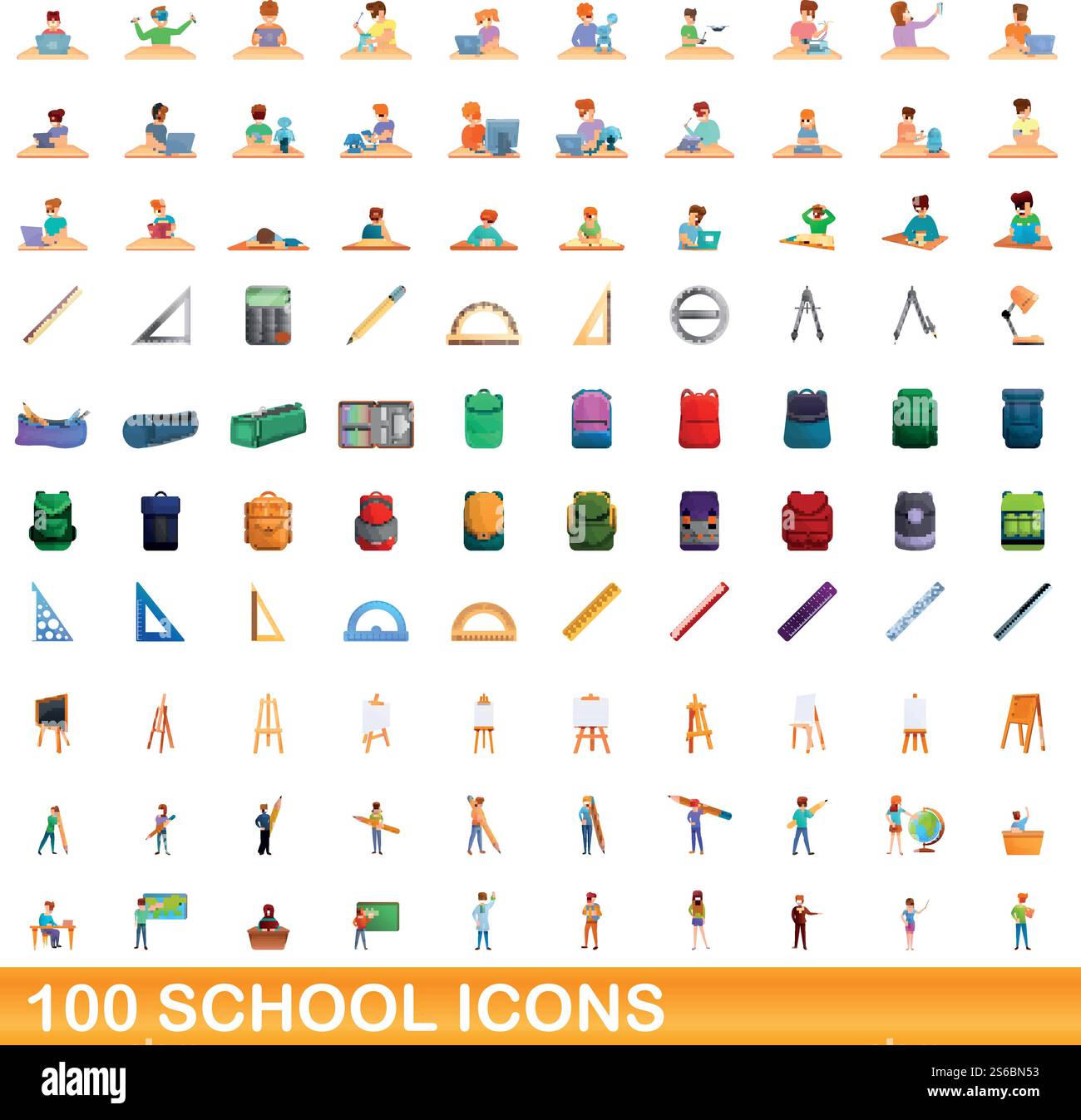 100 school icons set. Cartoon illustration of 100 school icons vector ...