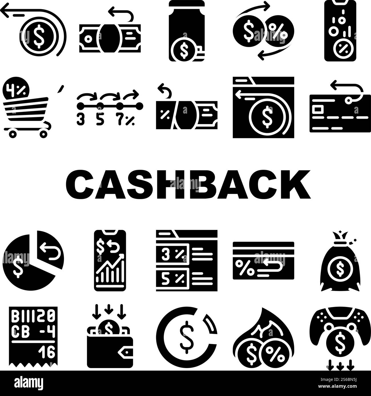 Cashback Money Service Collection Icons Set Vector. Cashback On Credit Card After Purchase And ...