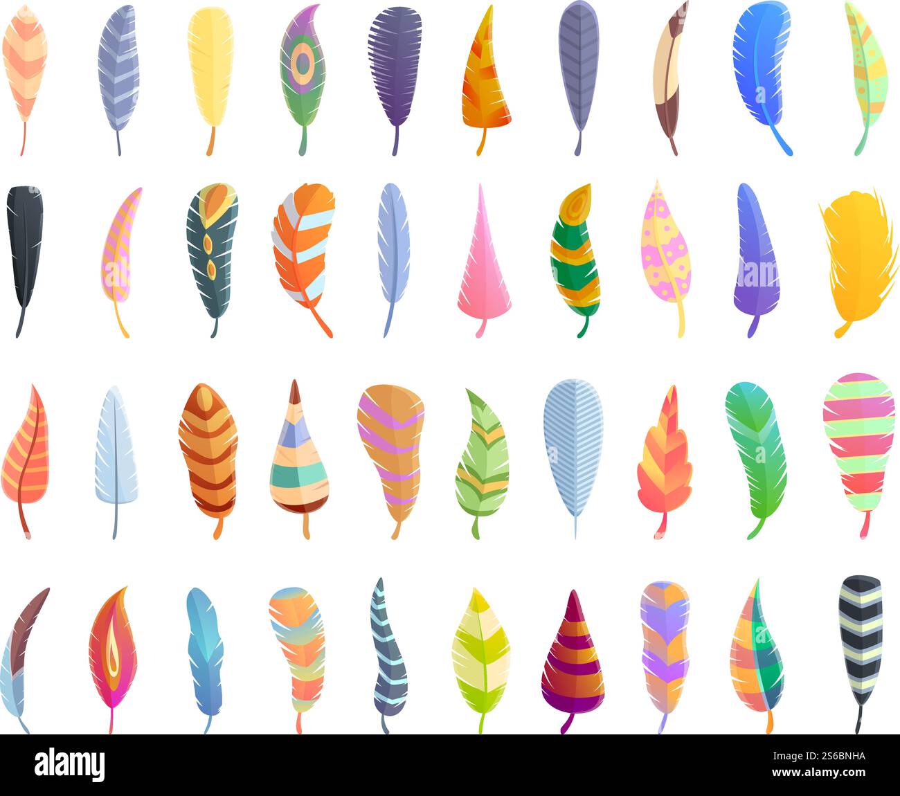 Feathers icons set. Cartoon set of feathers vector icons for web design ...