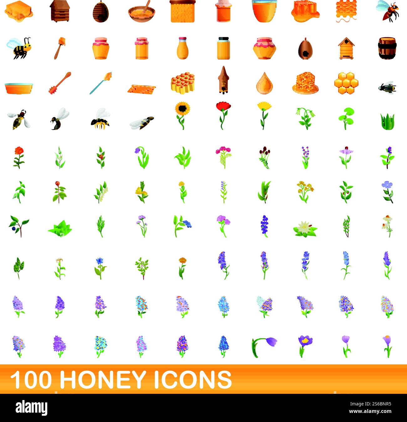 100 honey icons set. Cartoon illustration of 100 honey icons vector set ...