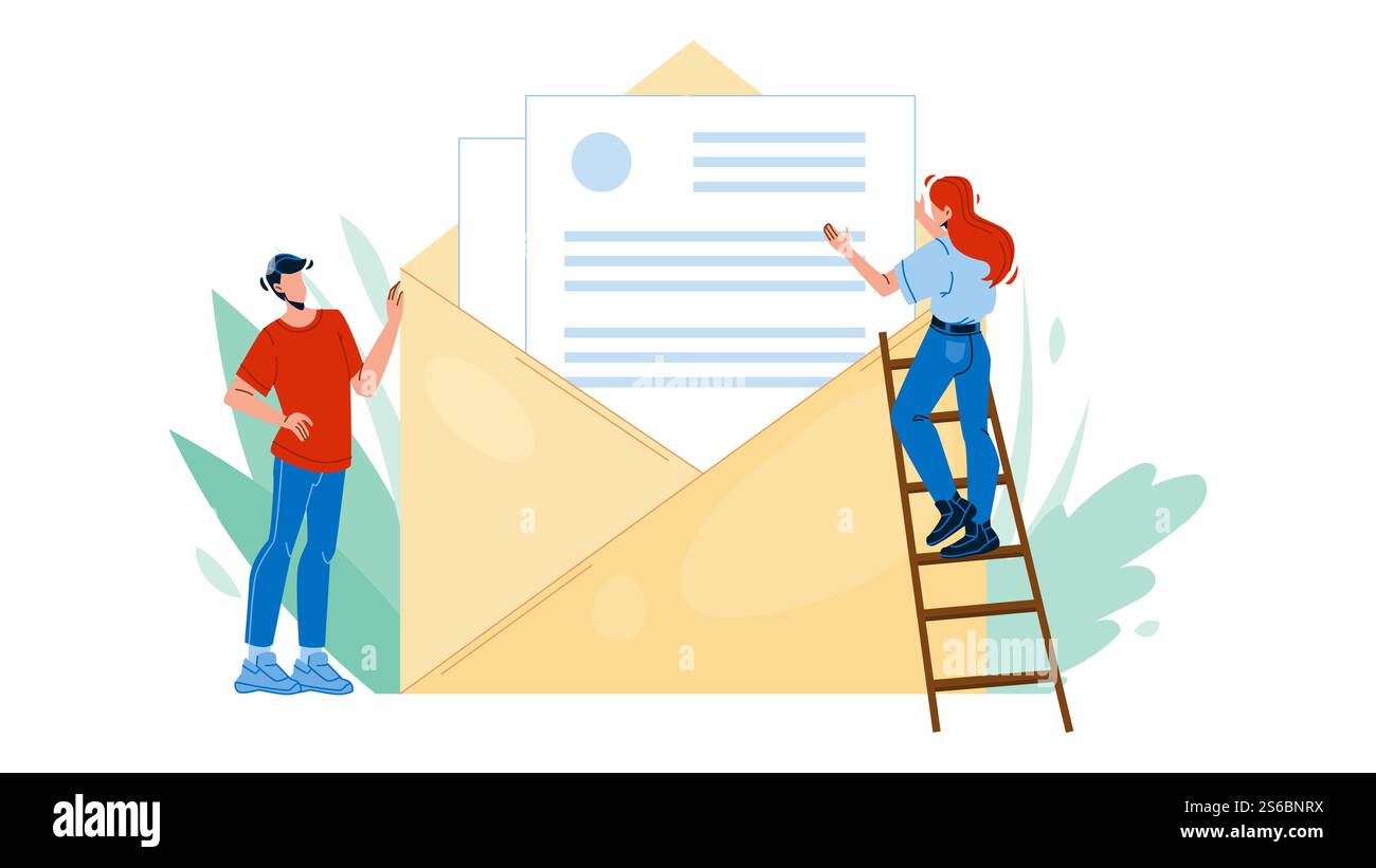 People Opening And Reading Email Message Vector. Young Man And Woman ...