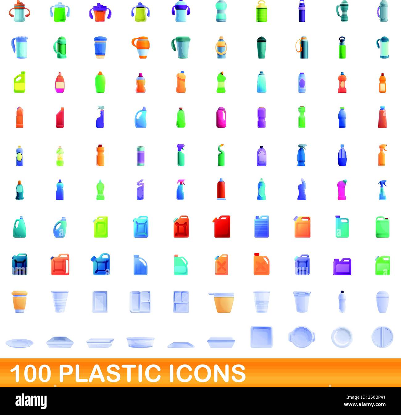 100 plastic icons set. Cartoon illustration of 100 plastic icons vector ...