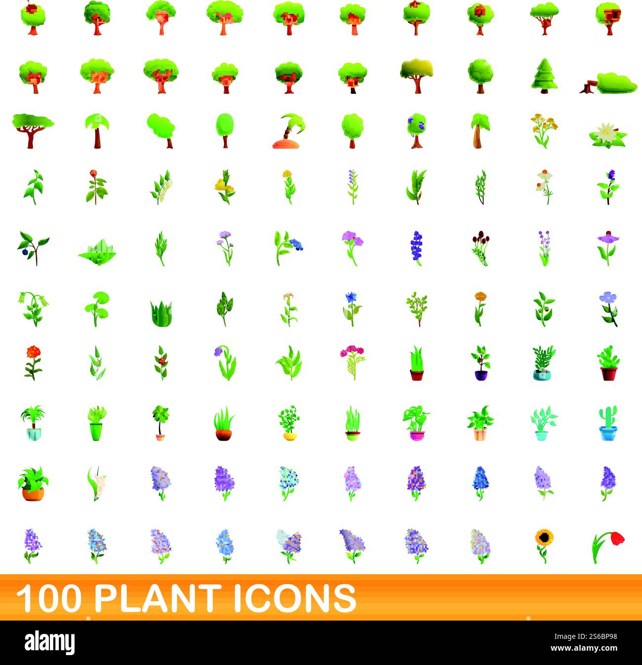 100 plant icons set. Cartoon illustration of 100 plant icons vector set ...