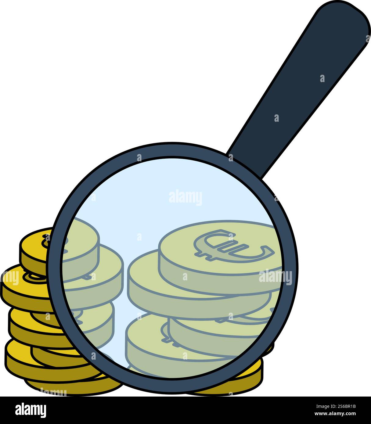 Magnifying Over Coins Stack Icon. Editable Outline With Color Fill ...