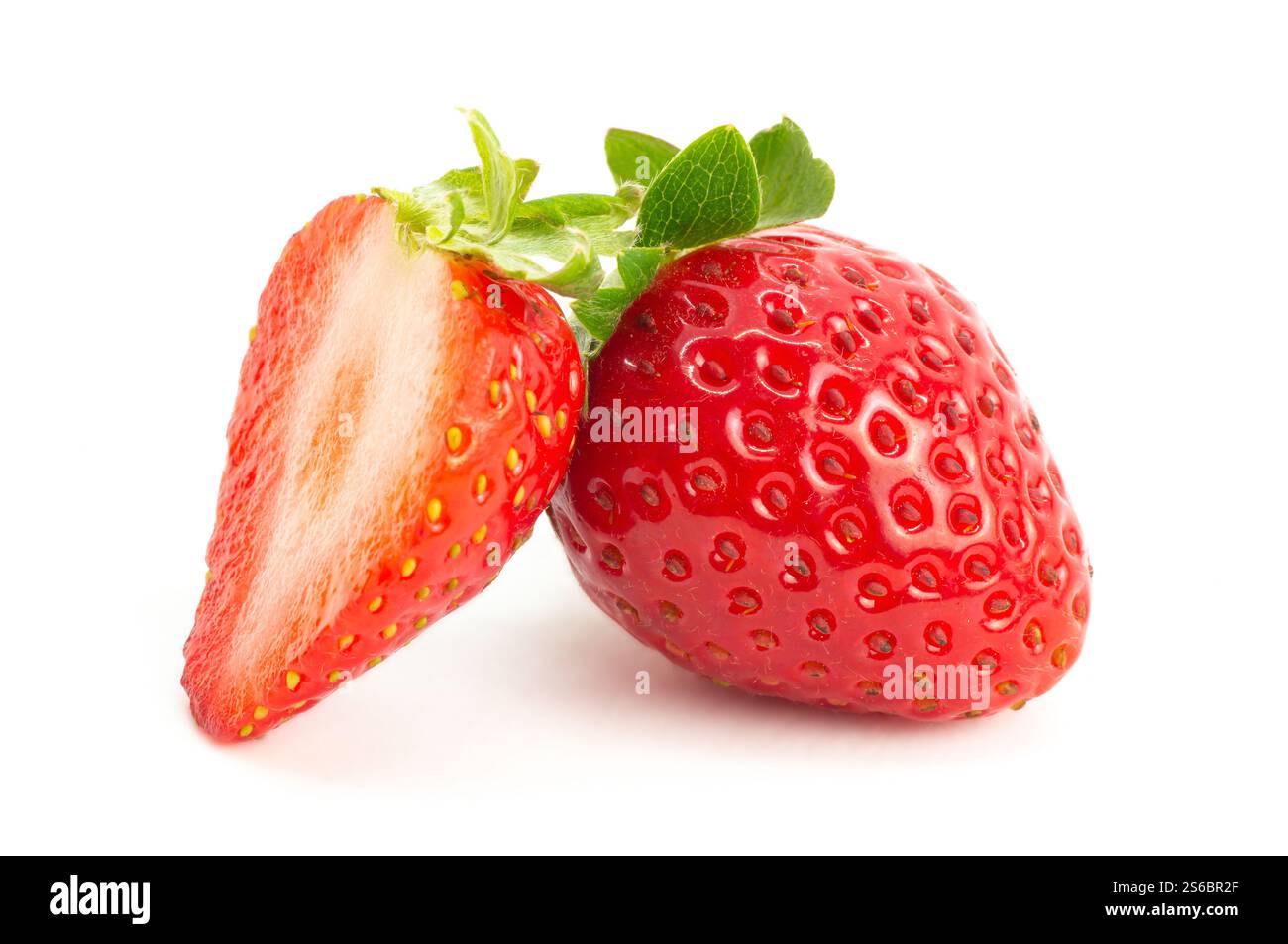 Whole and half strawberry isolated on white background, garden summer ...
