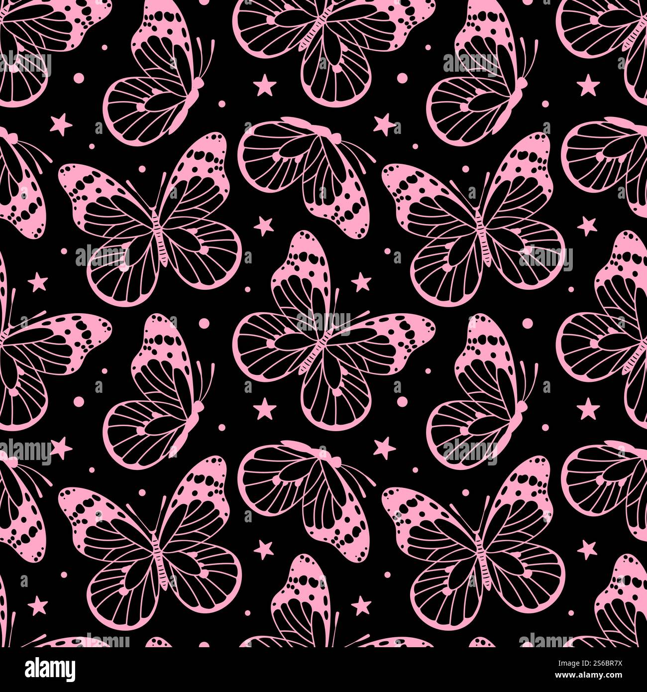This vector illustration features a charming pattern of butterflies in ...