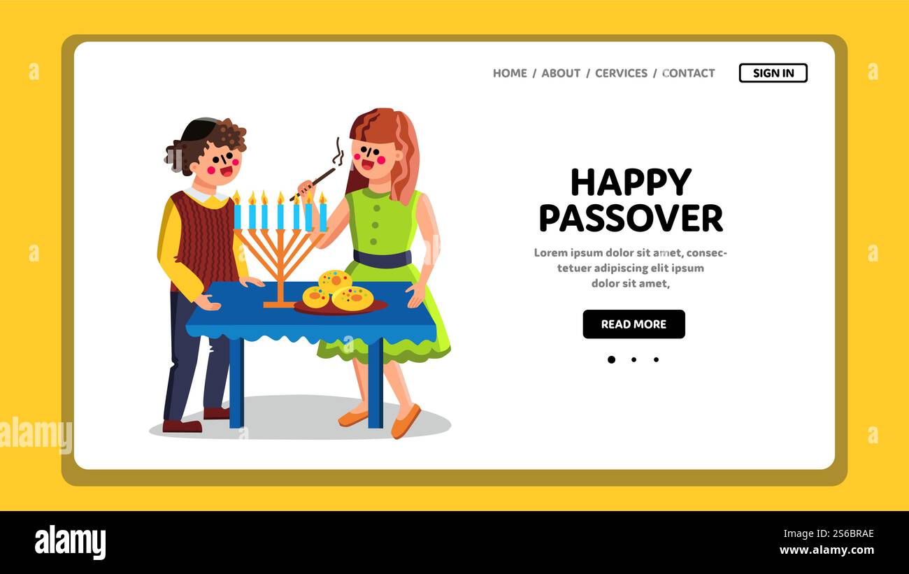 Happy Passover Family Couple Celebration Vector. Happy Young Boy And ...