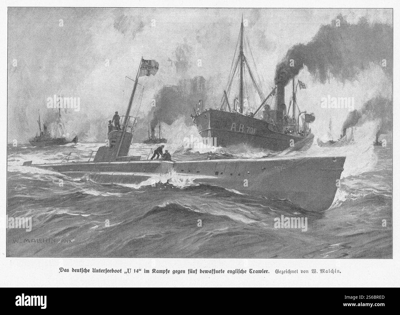 German U-Boat U14 attacks five English trawlers 1915 (51781373044 Stock ...