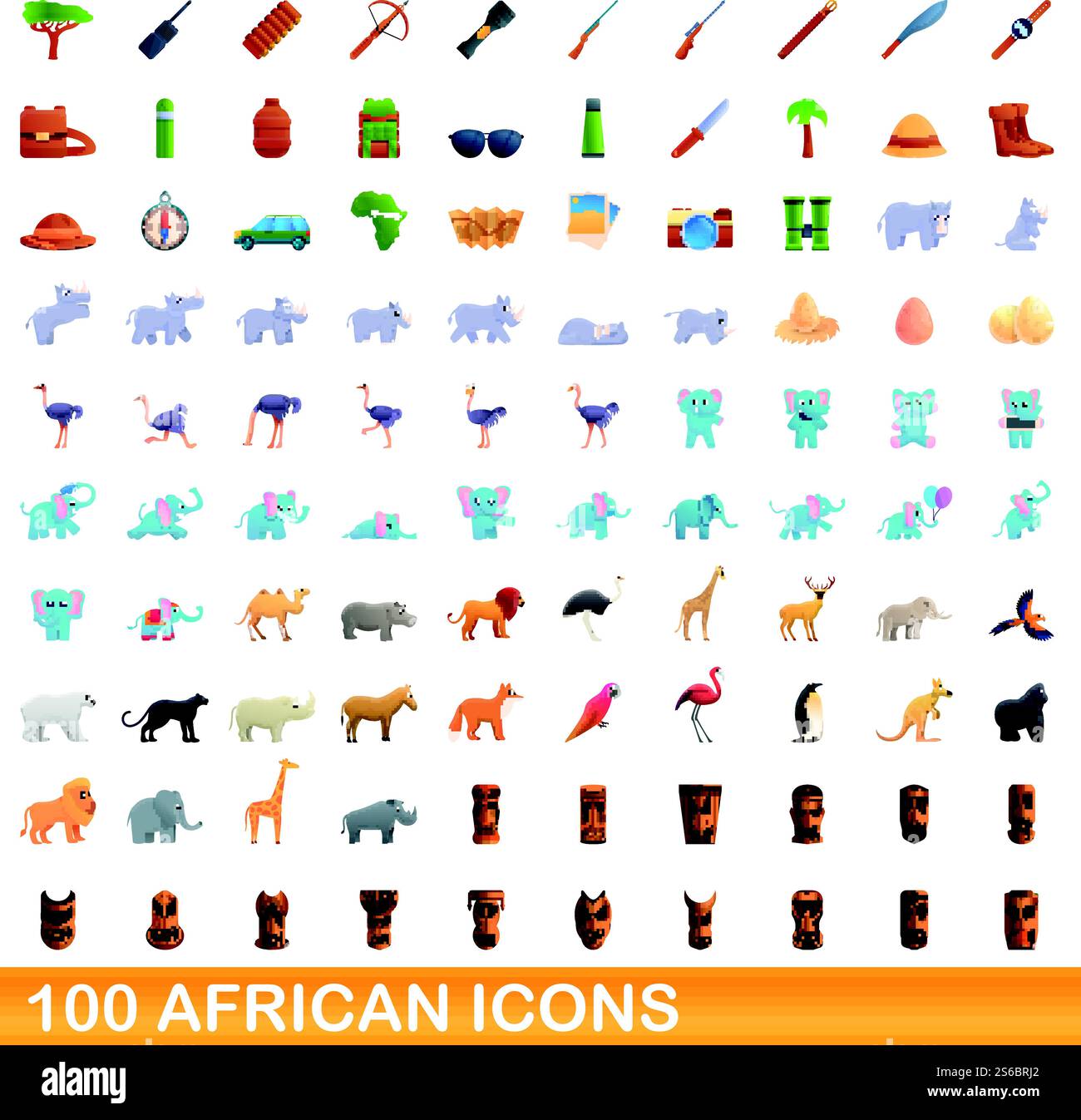100 african icons set. Cartoon illustration of 100 african icons vector ...