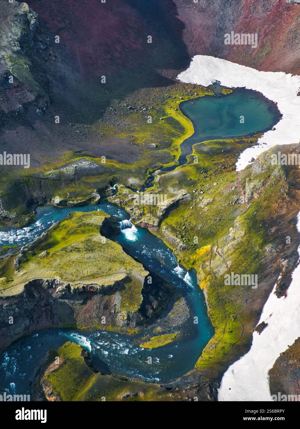 Aerial view of glacial rivers in the highlands of iceland hi-res stock ...